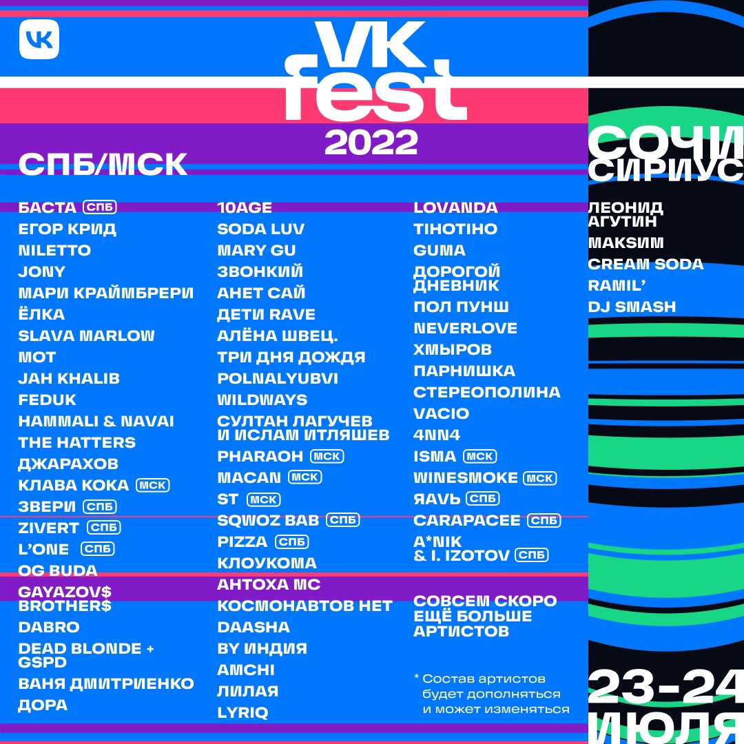 VK Fest в Санкт-Петербурге 2023: билеты и цены, даты проведения, программа, участники ...